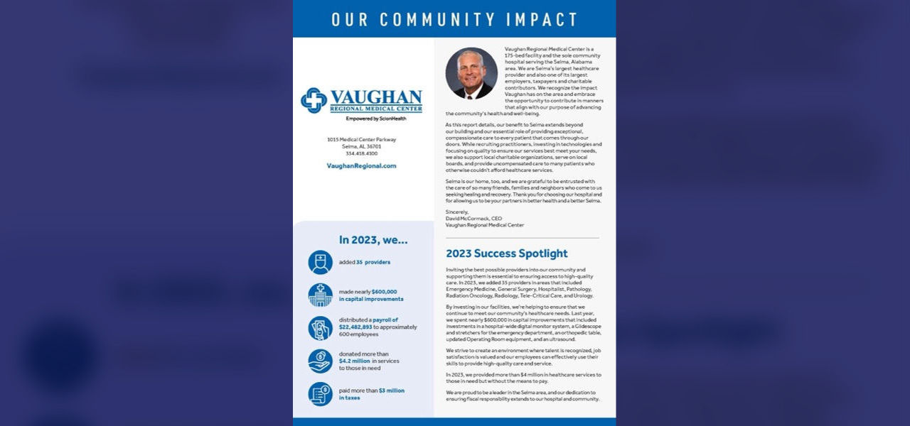 Vaughan Regional Medical Center Shares it's 2023 Community Benefit Report